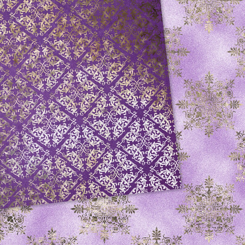 Purple and Gold Scrapbook Paper | Damask Digital Paper | Purple ...
