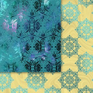 Teal and Gold Scrapbook Paper Gold Damask Digital Paper | Etsy