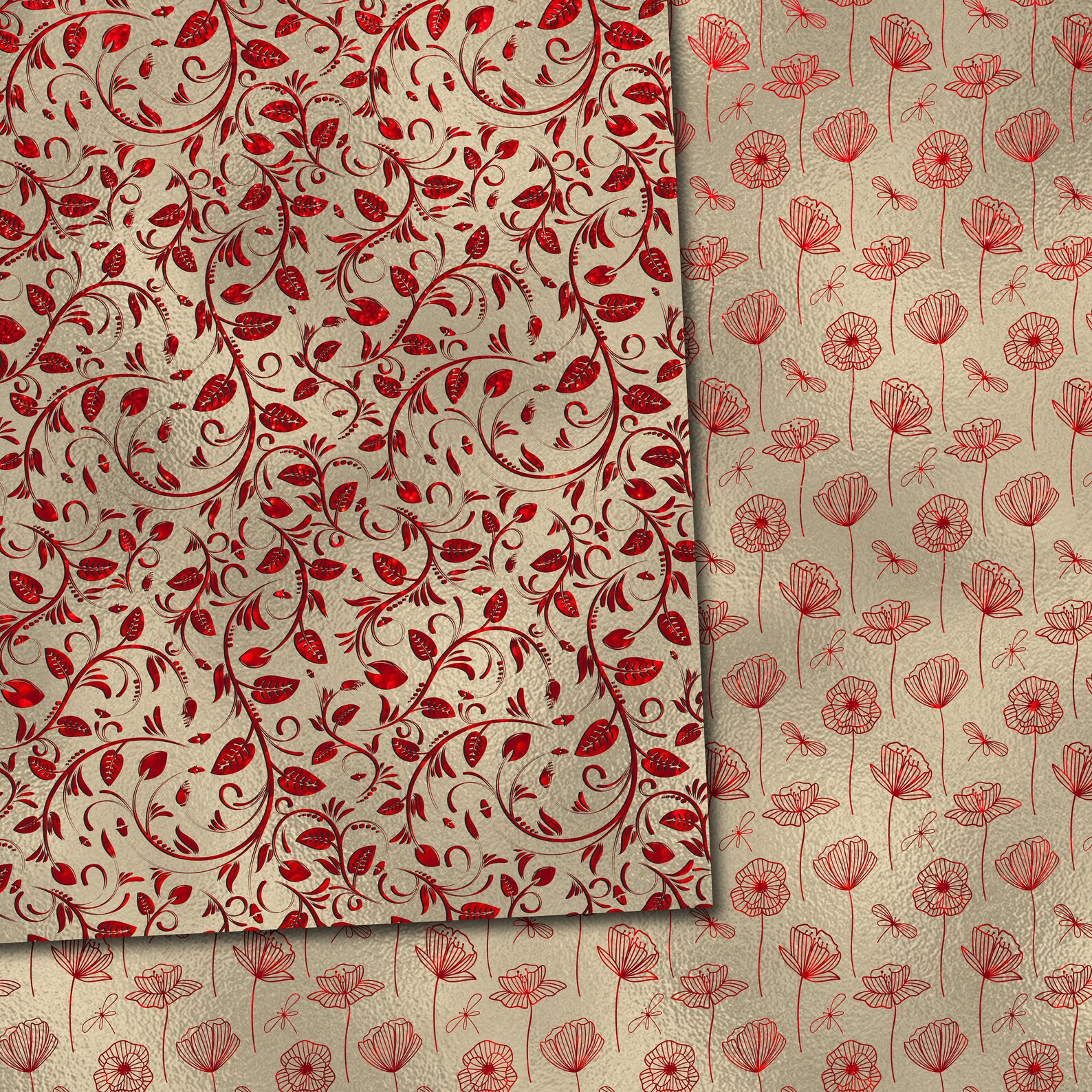 Gold and Red | Seamless Gold and Red Scrapbook Paper | Digital Paper ...