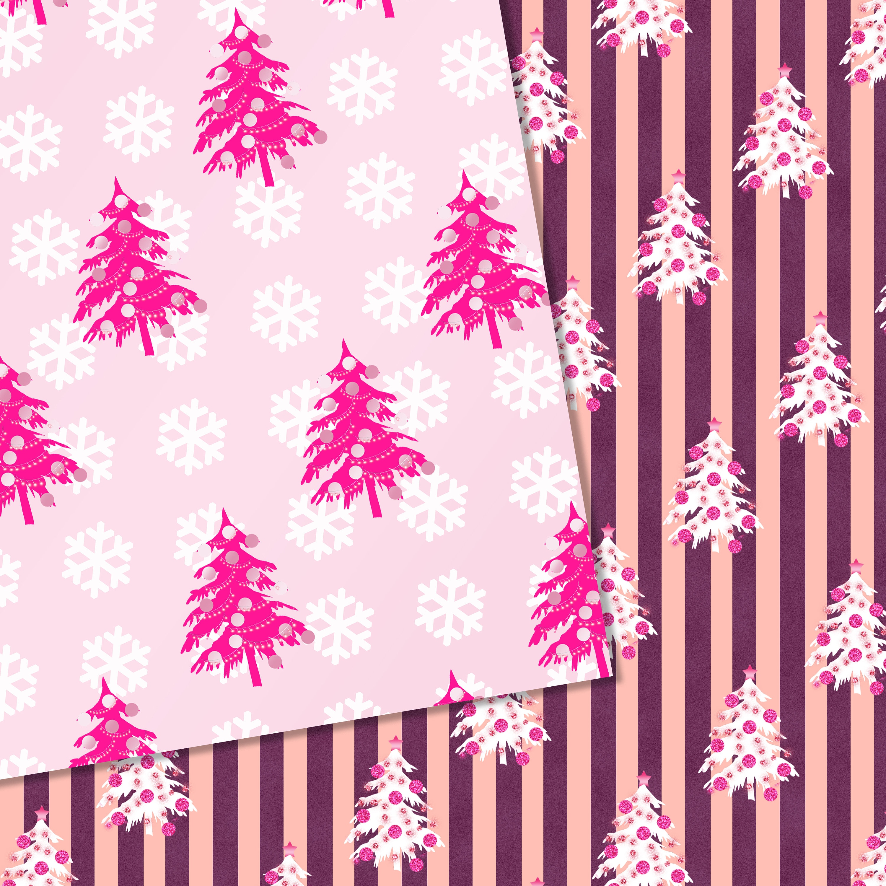 Christmas Digital Paper Pink Christmas Scrapbook Paper - Etsy