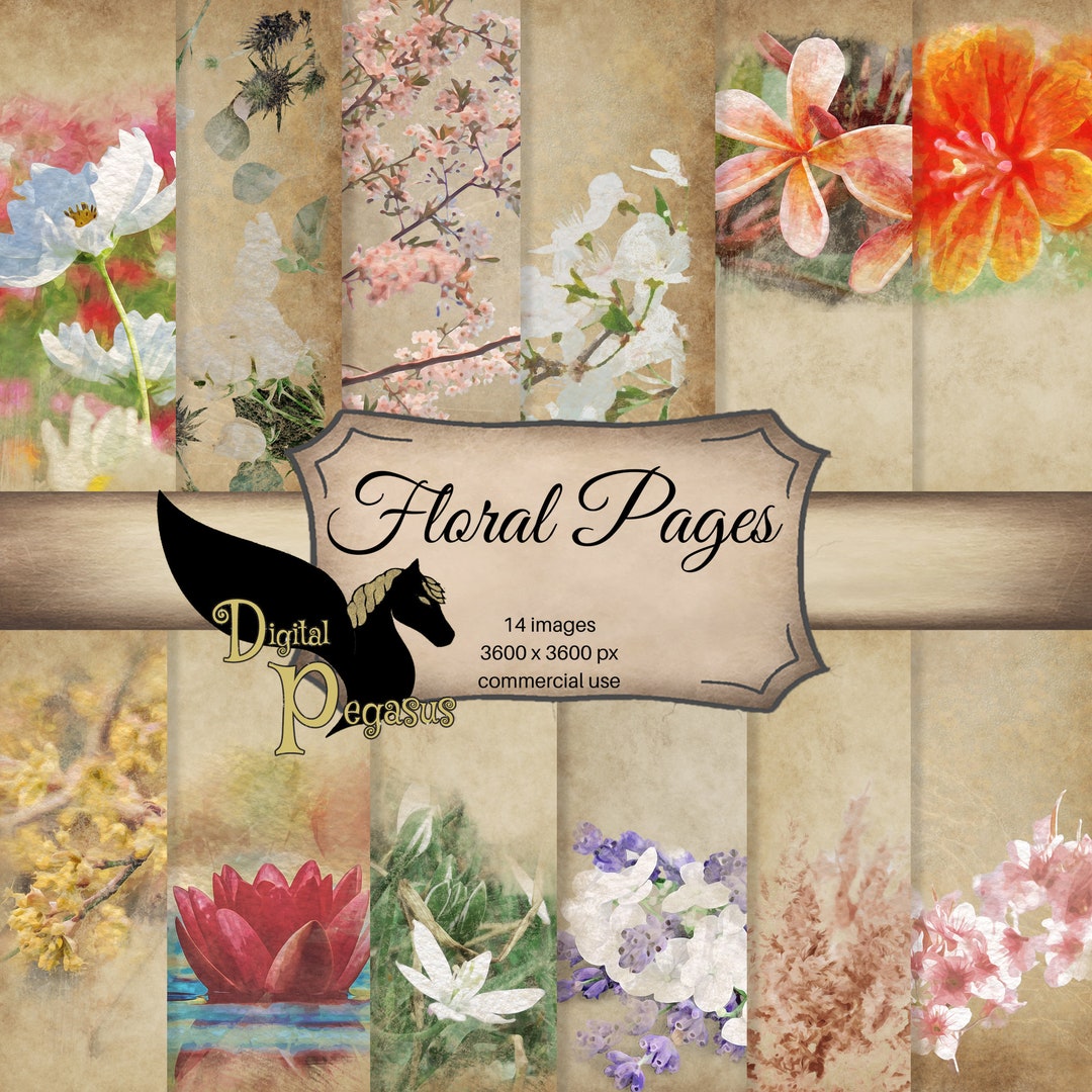 Floral Pages Digital Paper | Vintage Printable Backgrounds | Watercolor ...