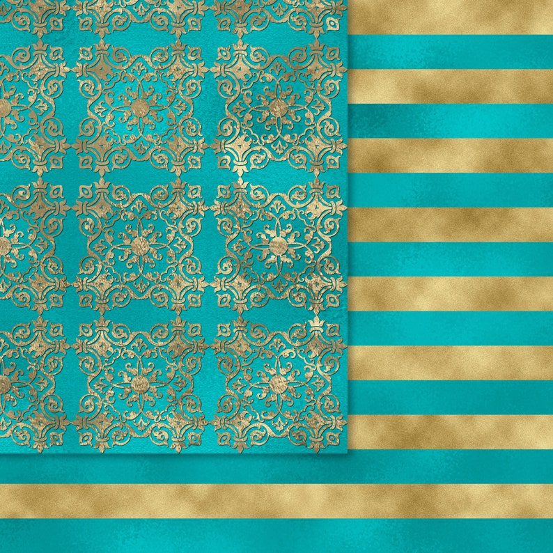 Seamless Teal & Gold Scrapbook Paper Valentine Digital Paper - Etsy