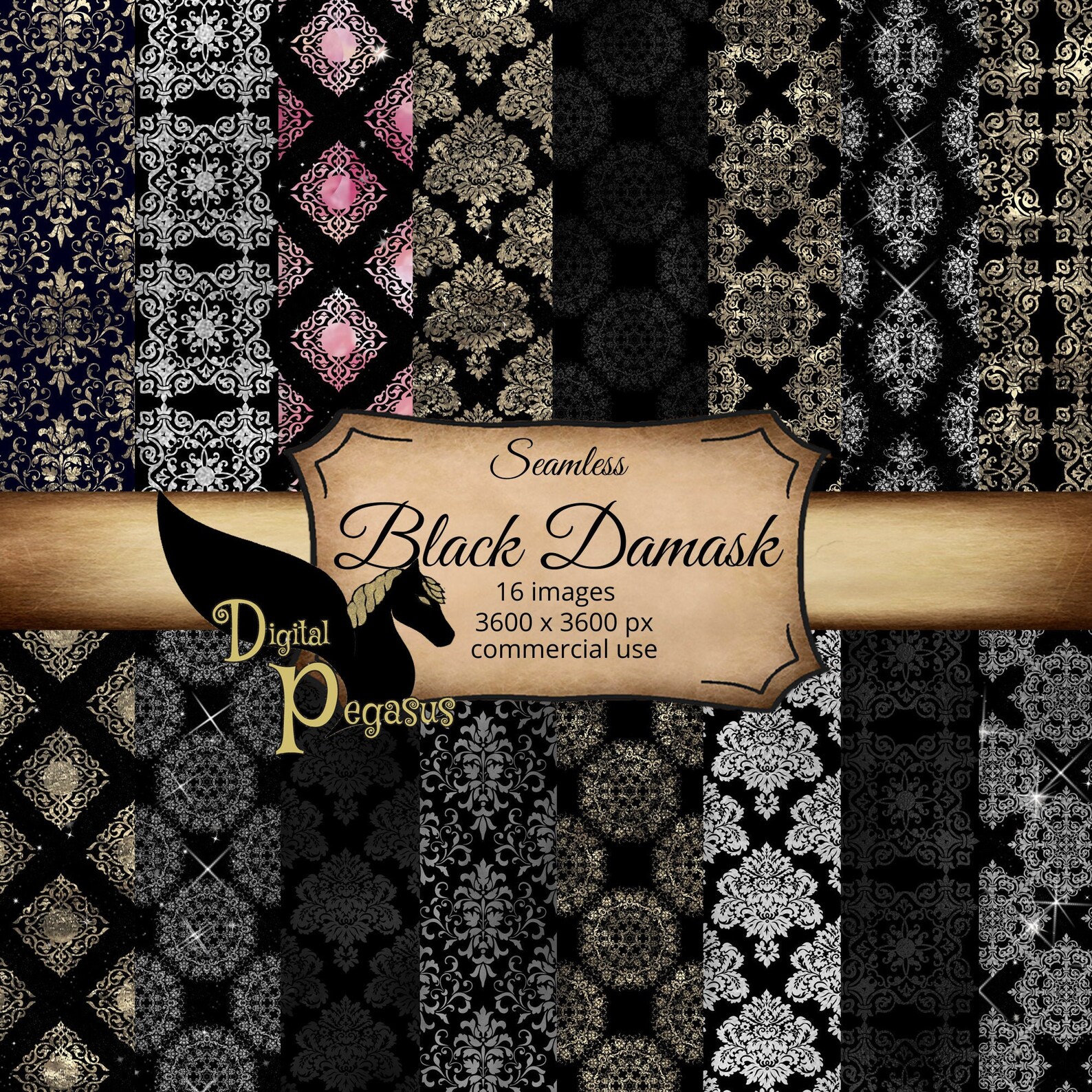 Seamless Black Damask Scrapbook Paper Digital Paper - Etsy