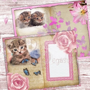 Kittens and Butterflies Journal Pages: Vintage Pink Scrapbook Paper ...