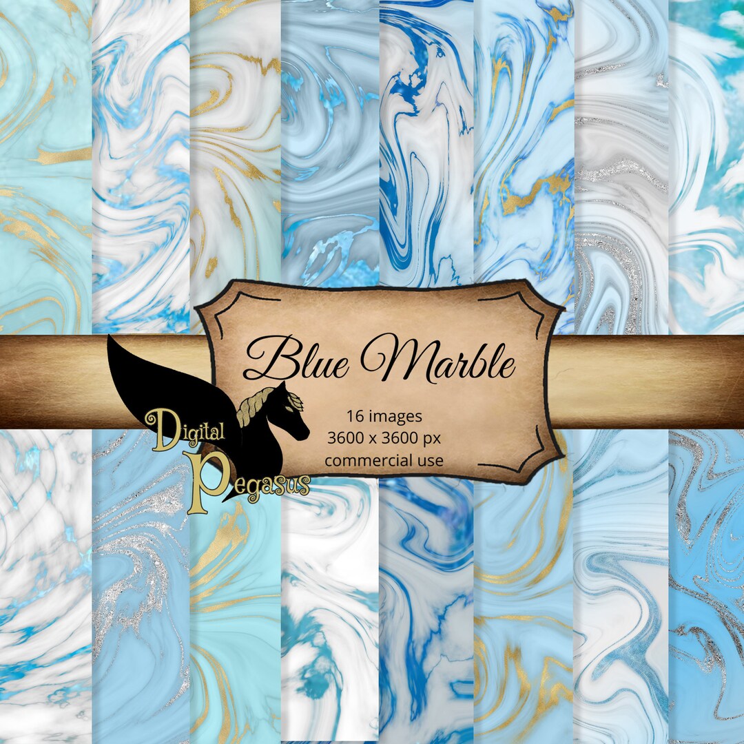 Blue Marble Digital Paper | Blue and White Scrapbook Paper | Liquid ...