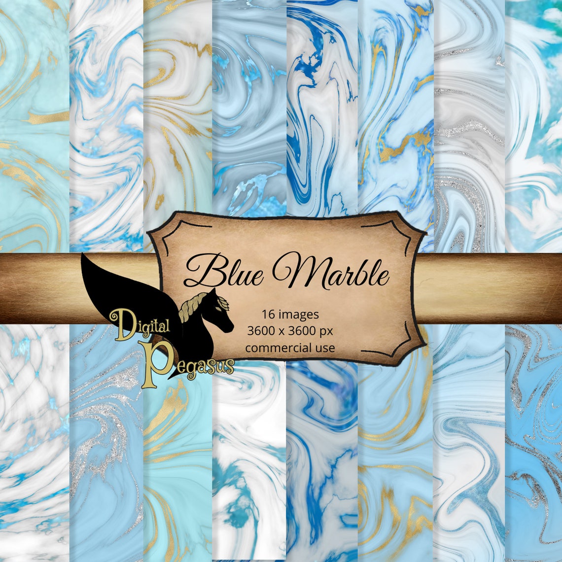 Blue Marble Digital Paper | Blue and White Scrapbook Paper | Liquid ...