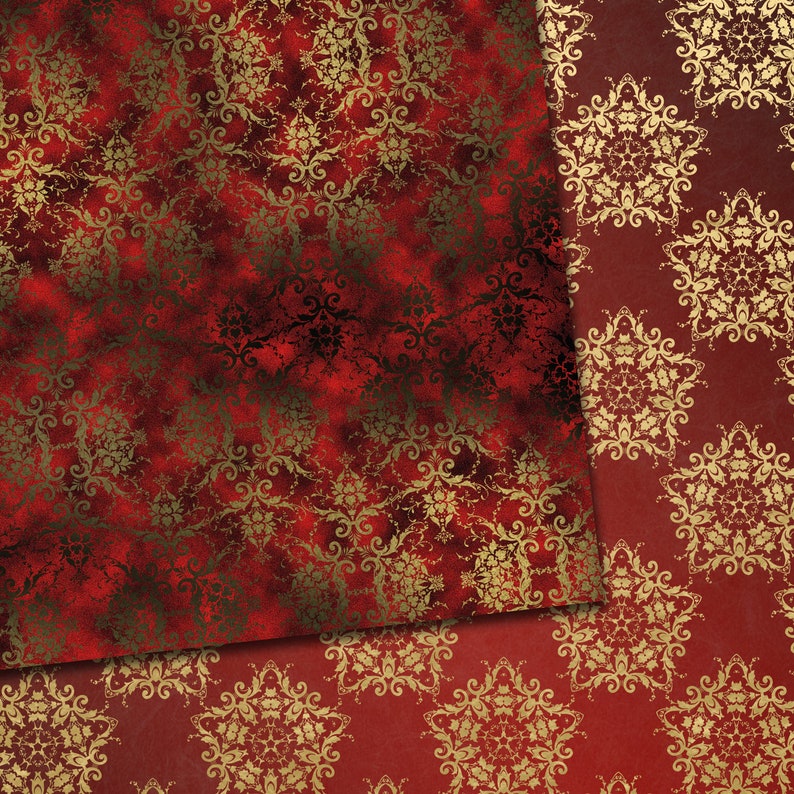 Red Scrapbook Paper Damask Digital Paper Red and Gold - Etsy