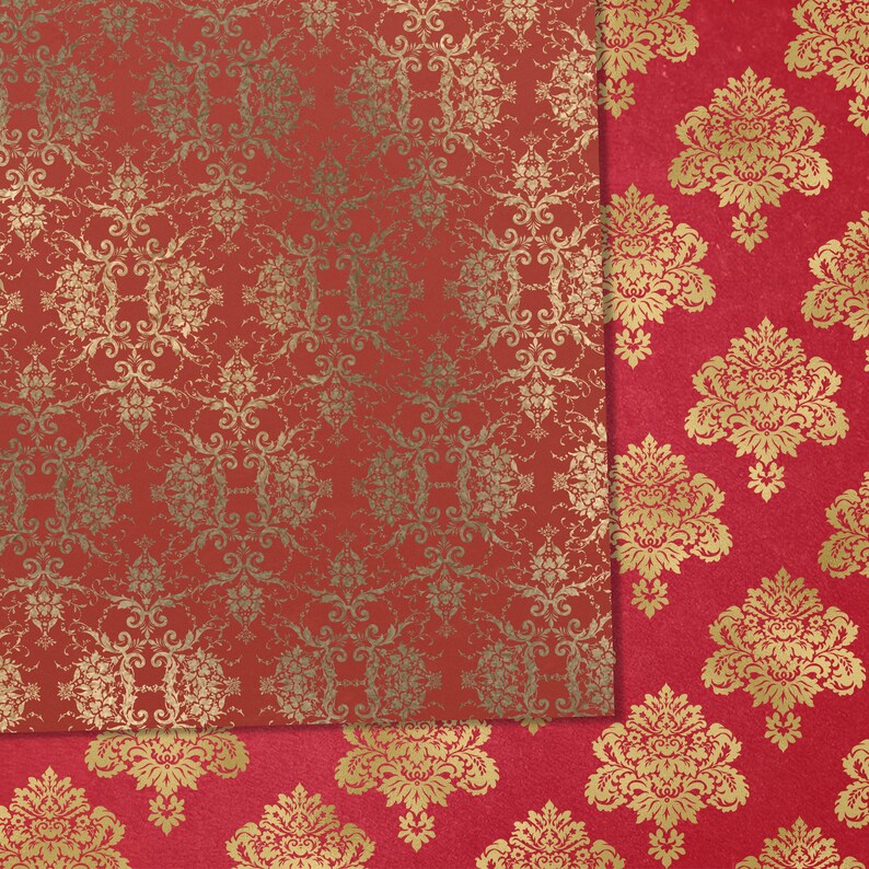 Christmas Scrapbook Paper | Damask Digital Paper | Red and Green Damask ...