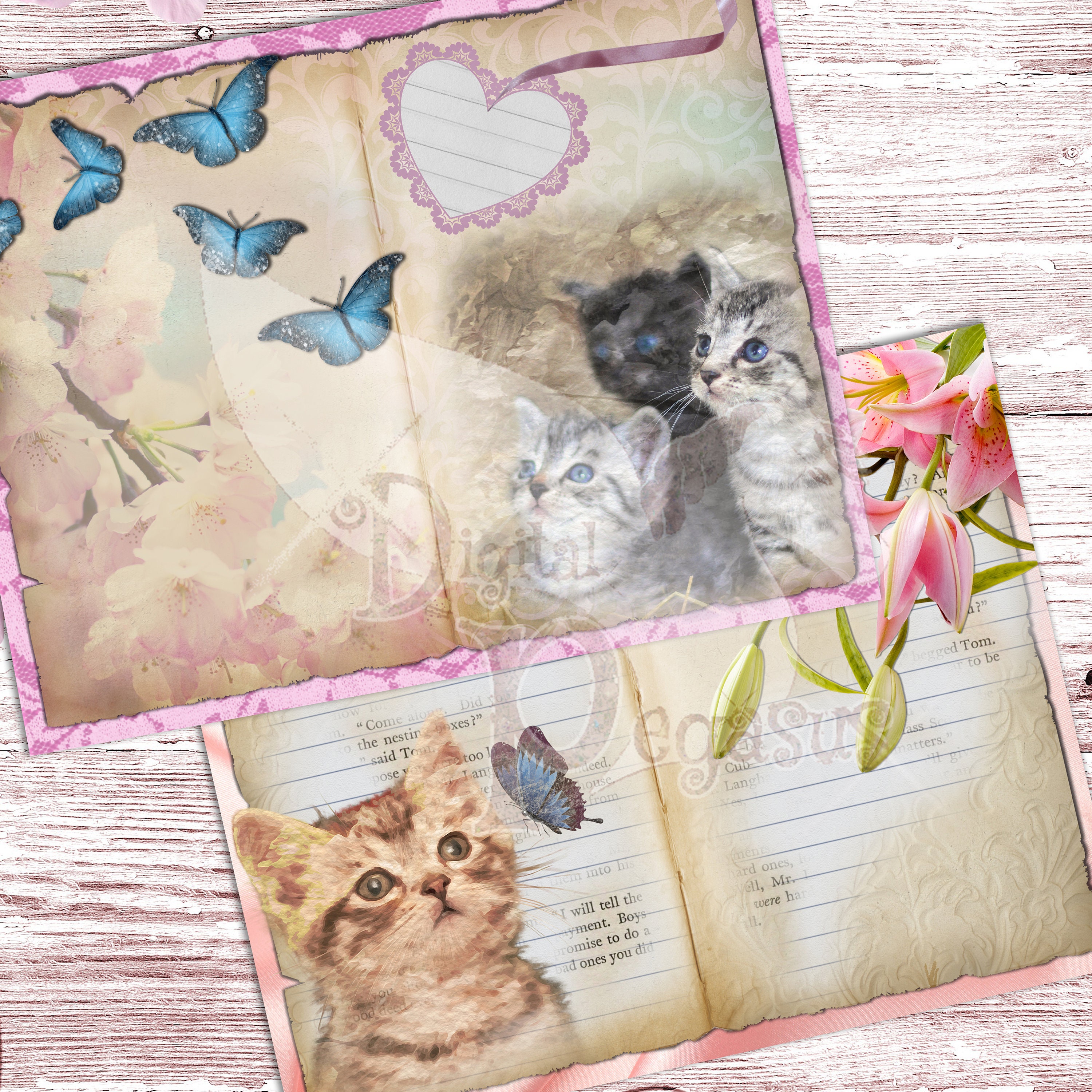 Kittens and Butterflies Journal Pages Junk Journal Papers - Etsy