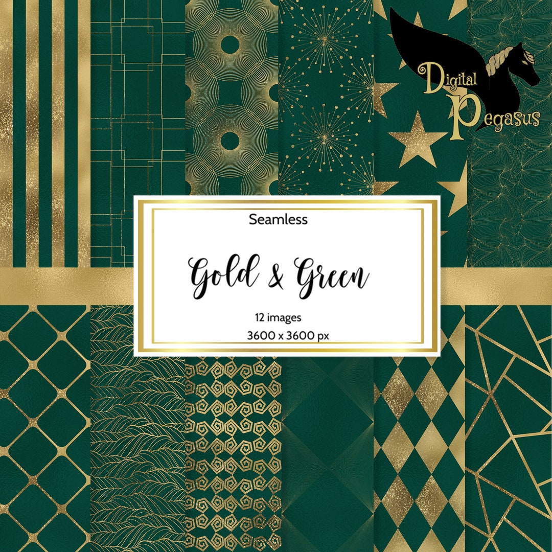 Green and Gold | Seamless Digital Paper | Lines Printable Backgrounds ...