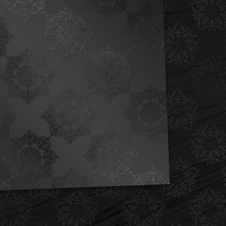 Black Scrapbook Paper | Damask Digital Paper | Black Stone Texture ...
