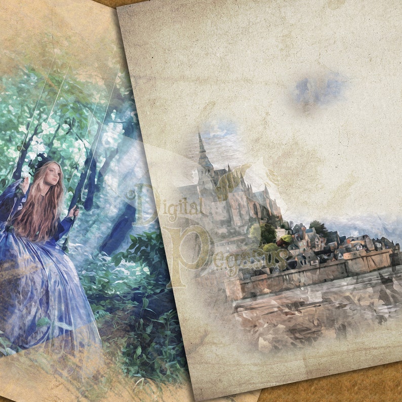 Castle Story Digital Paper | Vintage Printable Backgrounds | Watercolor ...