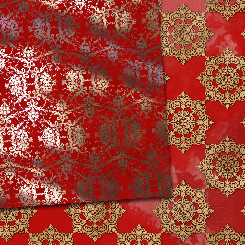 Red Scrapbook Paper | Damask Digital Paper | Red and Gold Damask ...