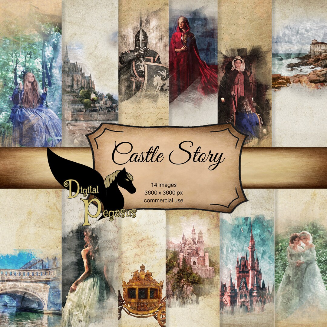 Castle Story Digital Paper | Vintage Printable Backgrounds | Watercolor ...