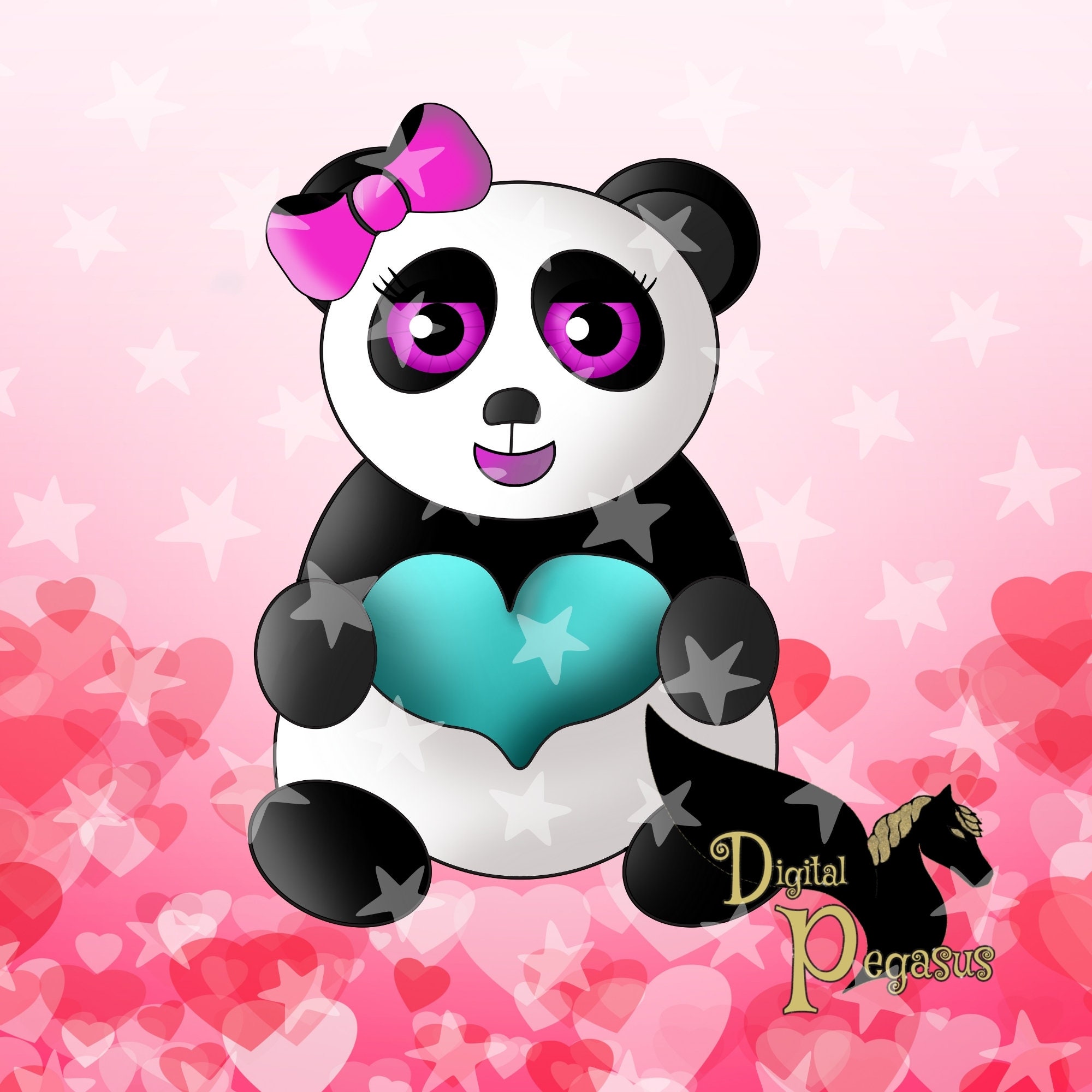 Valentines Clipart Cute Panda Bears Love Stickers - Etsy