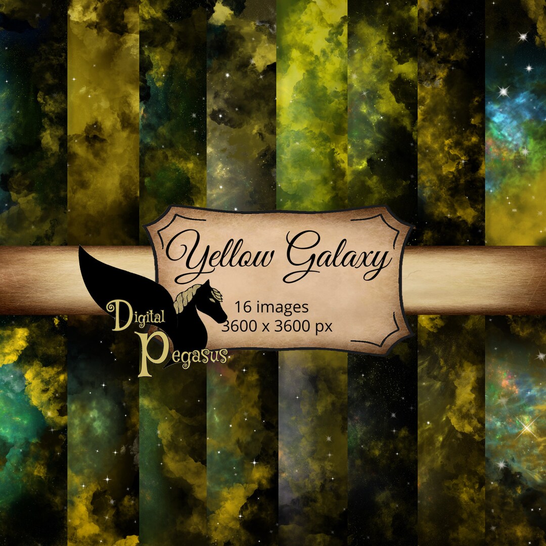 Yellow Galaxy Scrapbook Paper | Digital Paper | Nebula | Stars | Night ...