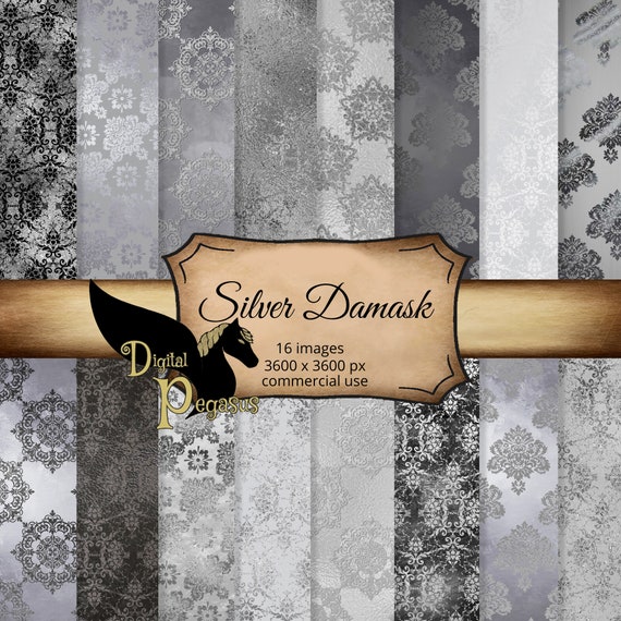 Silver Scrapbook Paper Damask Digital Paper Silver Texture | Etsy