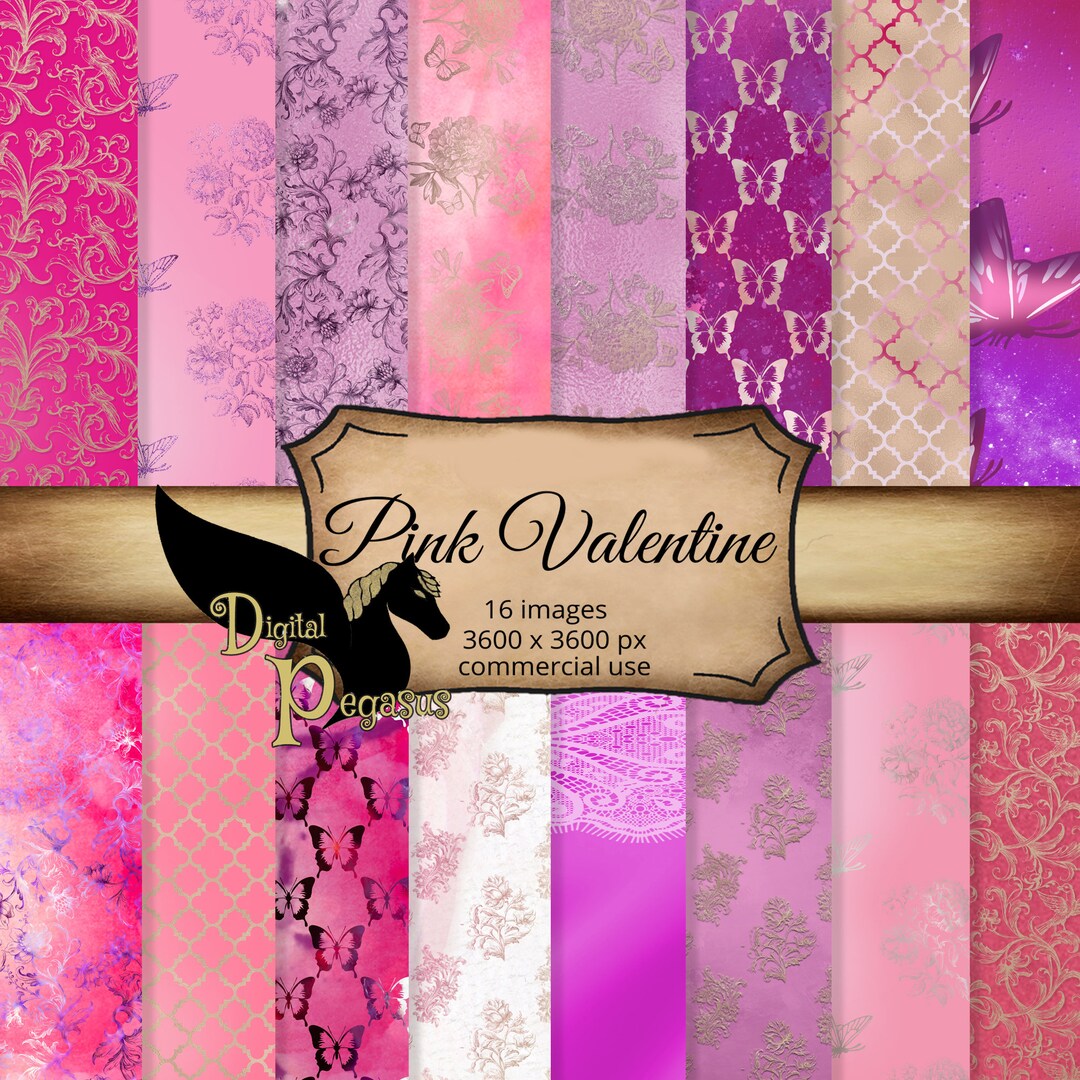 Valentine Pink Scrapbook Paper | Pink Digital Paper | Flowers Valentine ...