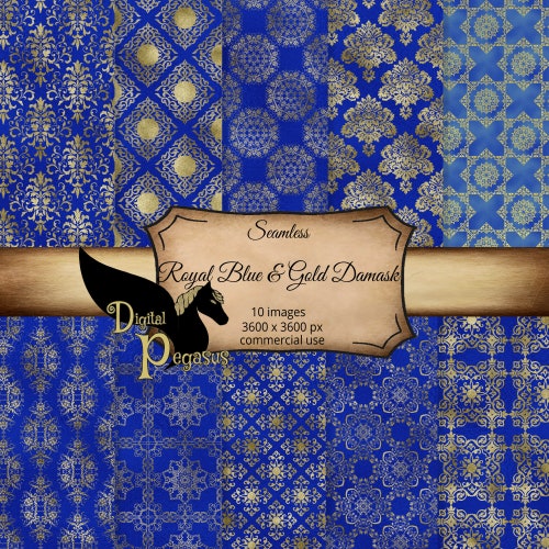 Royal Blue and Gold Digital Paper Seamless Gold Patterns - Etsy