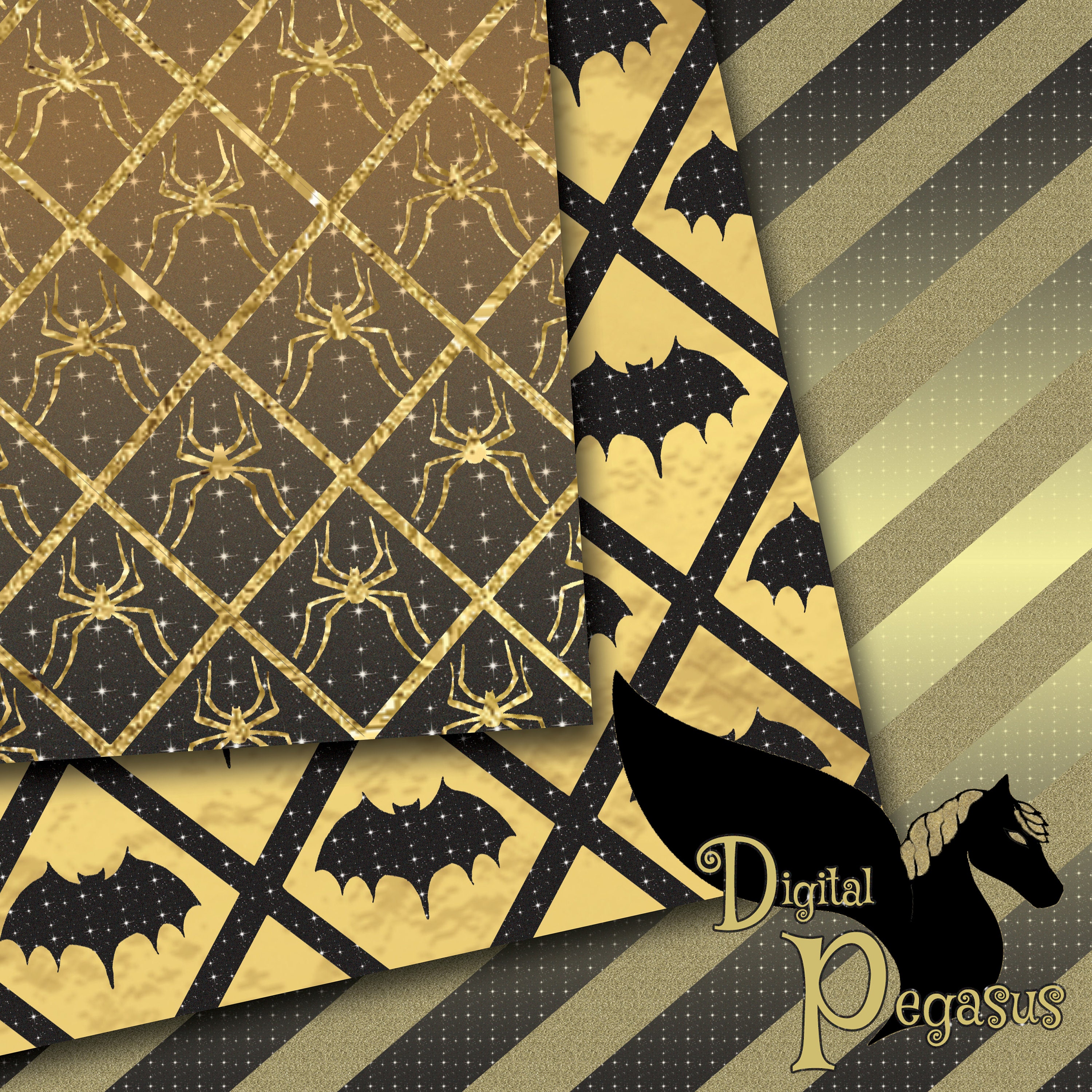 Black and Gold Halloween Digital Paper Printable Scrapbook - Etsy