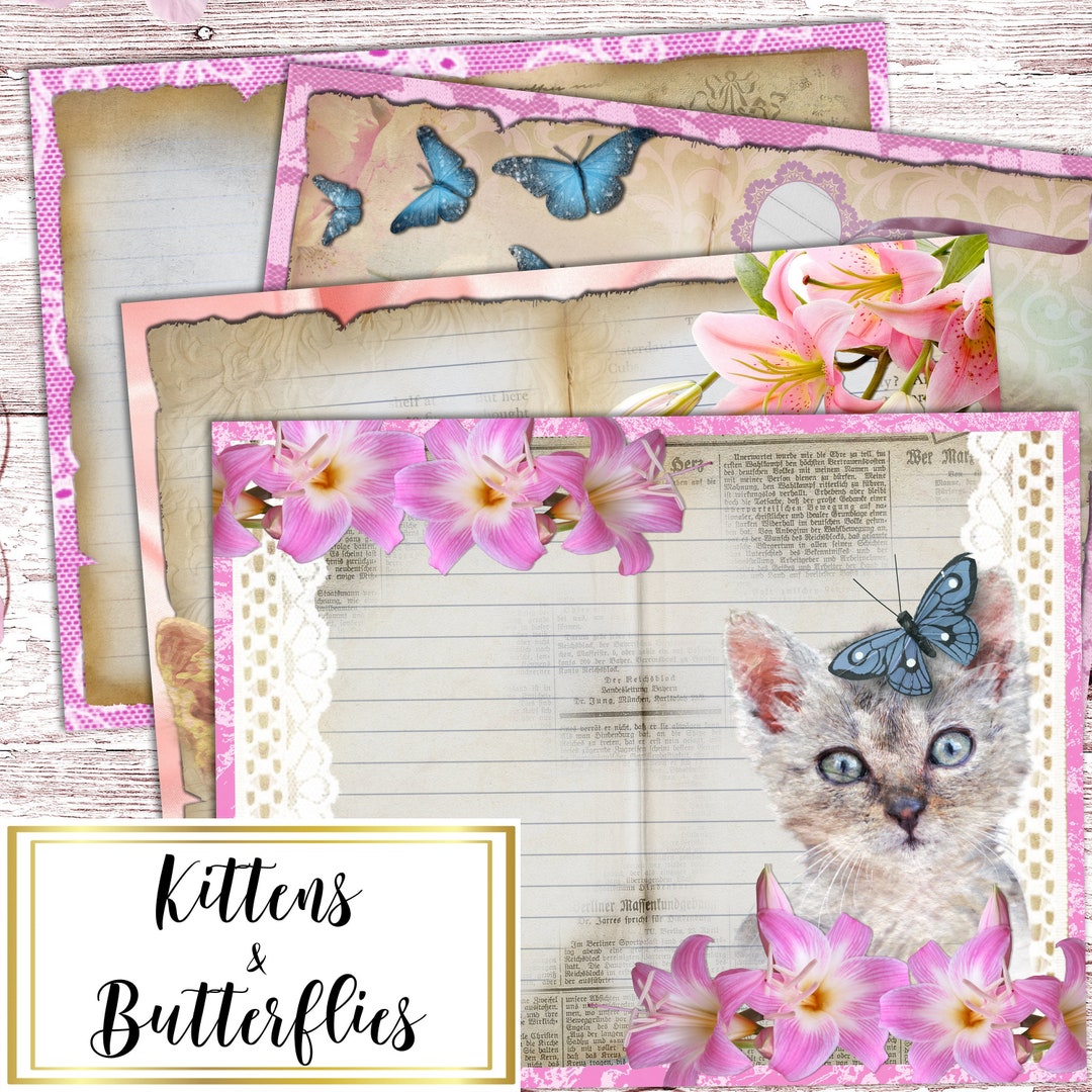 Kittens and Butterflies Journal Pages | Junk Journal Papers | Printable ...