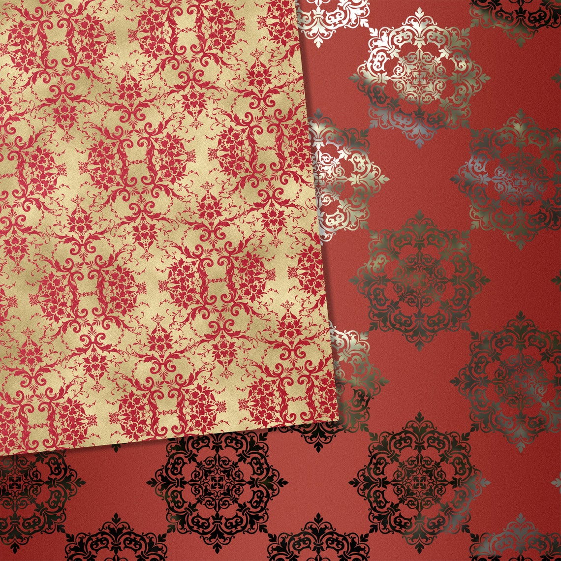 Christmas Scrapbook Paper Damask Digital Paper Red and - Etsy