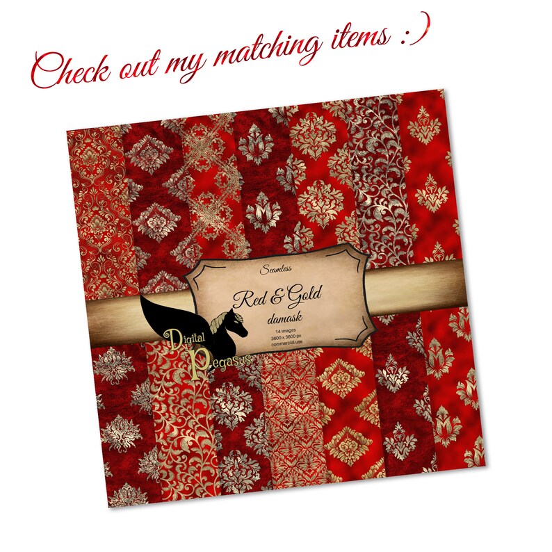 Red Scrapbook Paper | Damask Digital Paper | Red and Gold Damask ...