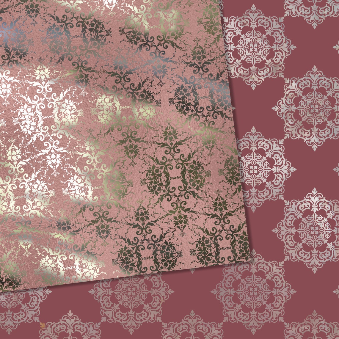 Rose Gold Damask Scrapbook Paper Damask Digital Paper Rose | Etsy