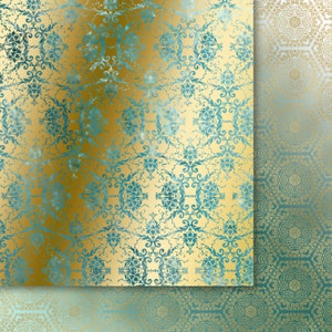 Teal and Gold Scrapbook Paper Gold Damask Digital Paper | Etsy