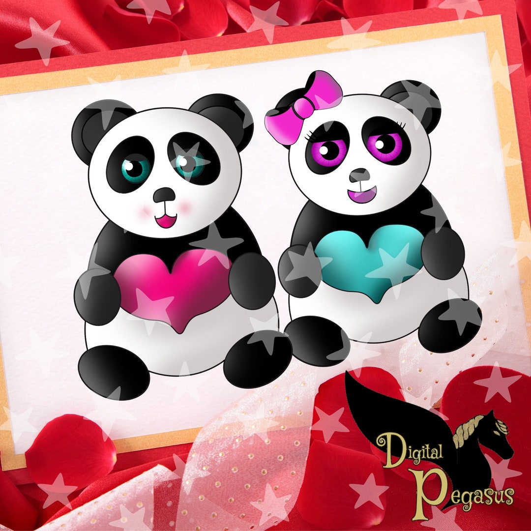 Valentines Clipart Cute Panda Bears Love Stickers Romantic Clipart ...