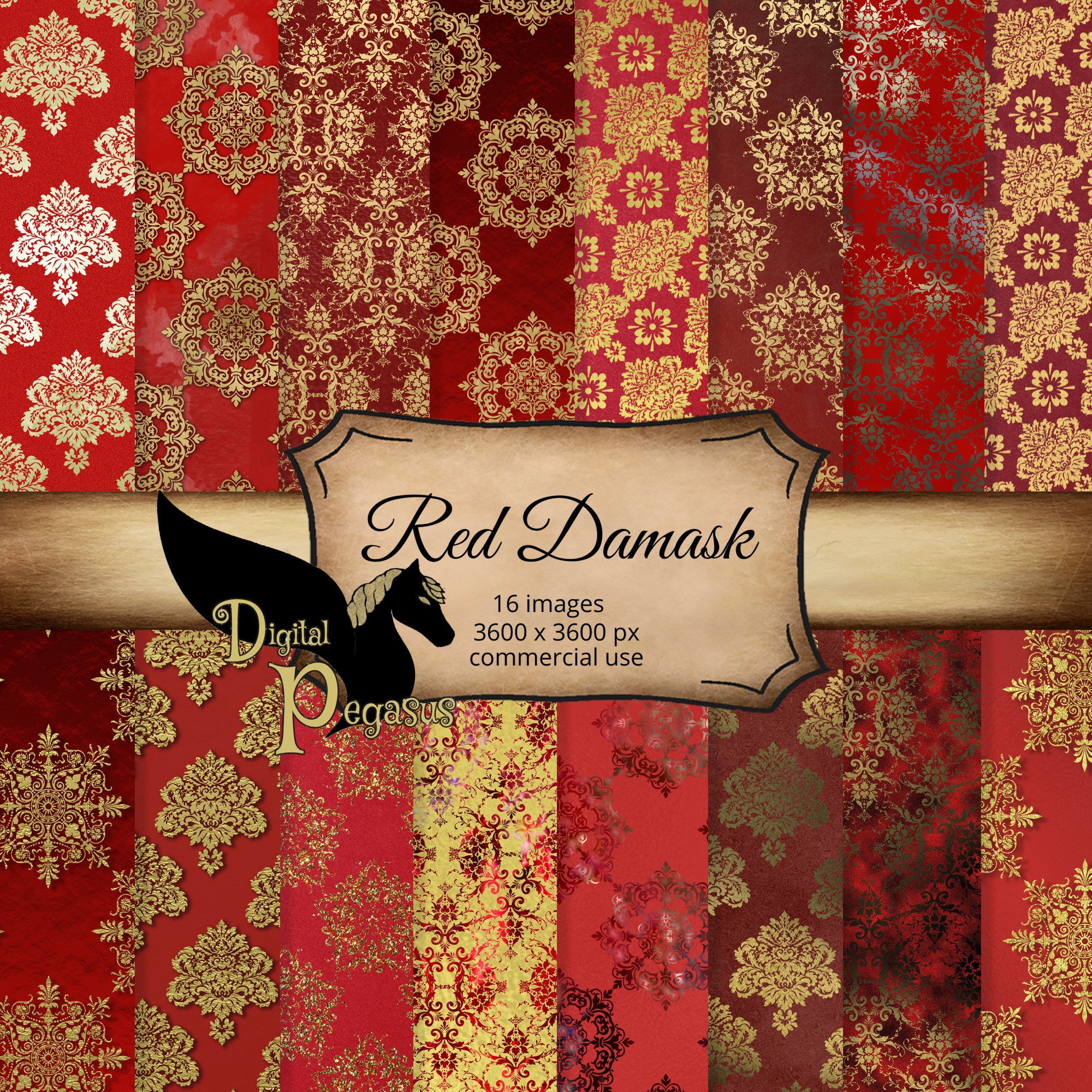 Red Scrapbook Paper Damask Digital Paper Red and Gold - Etsy