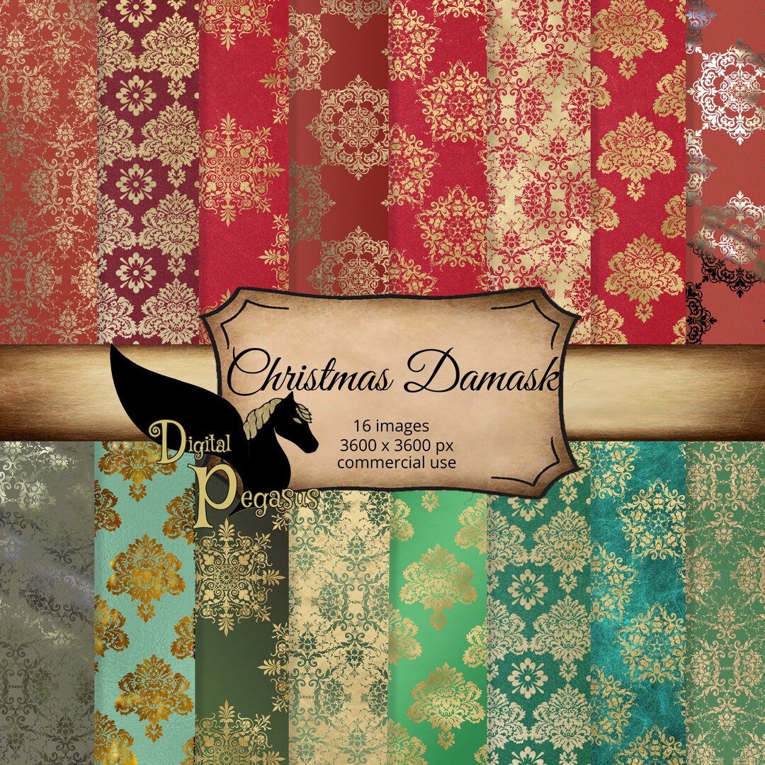 Christmas Scrapbook Paper | Damask Digital Paper | Red and Green Damask ...