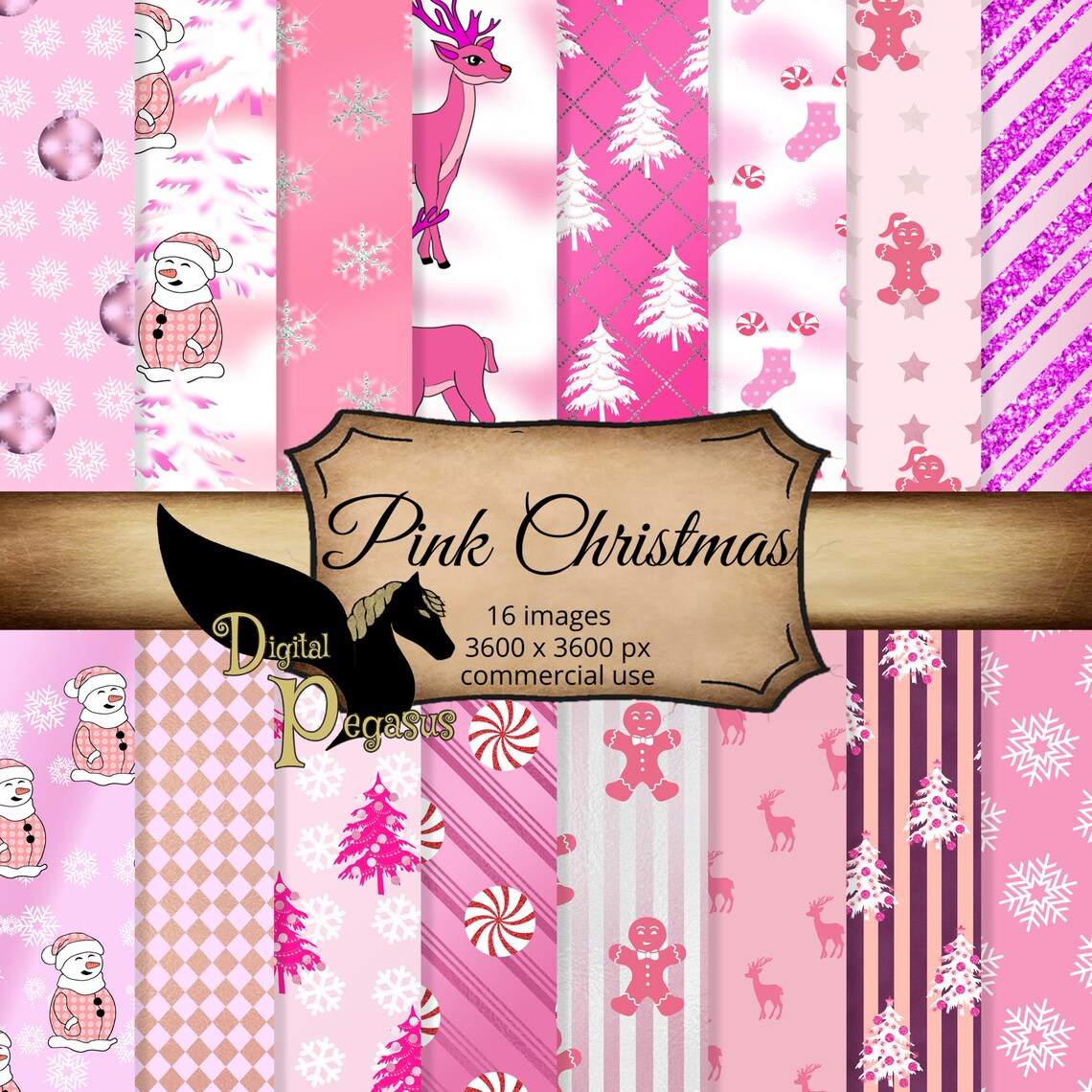 Christmas Digital Paper Pink Christmas Scrapbook Paper - Etsy