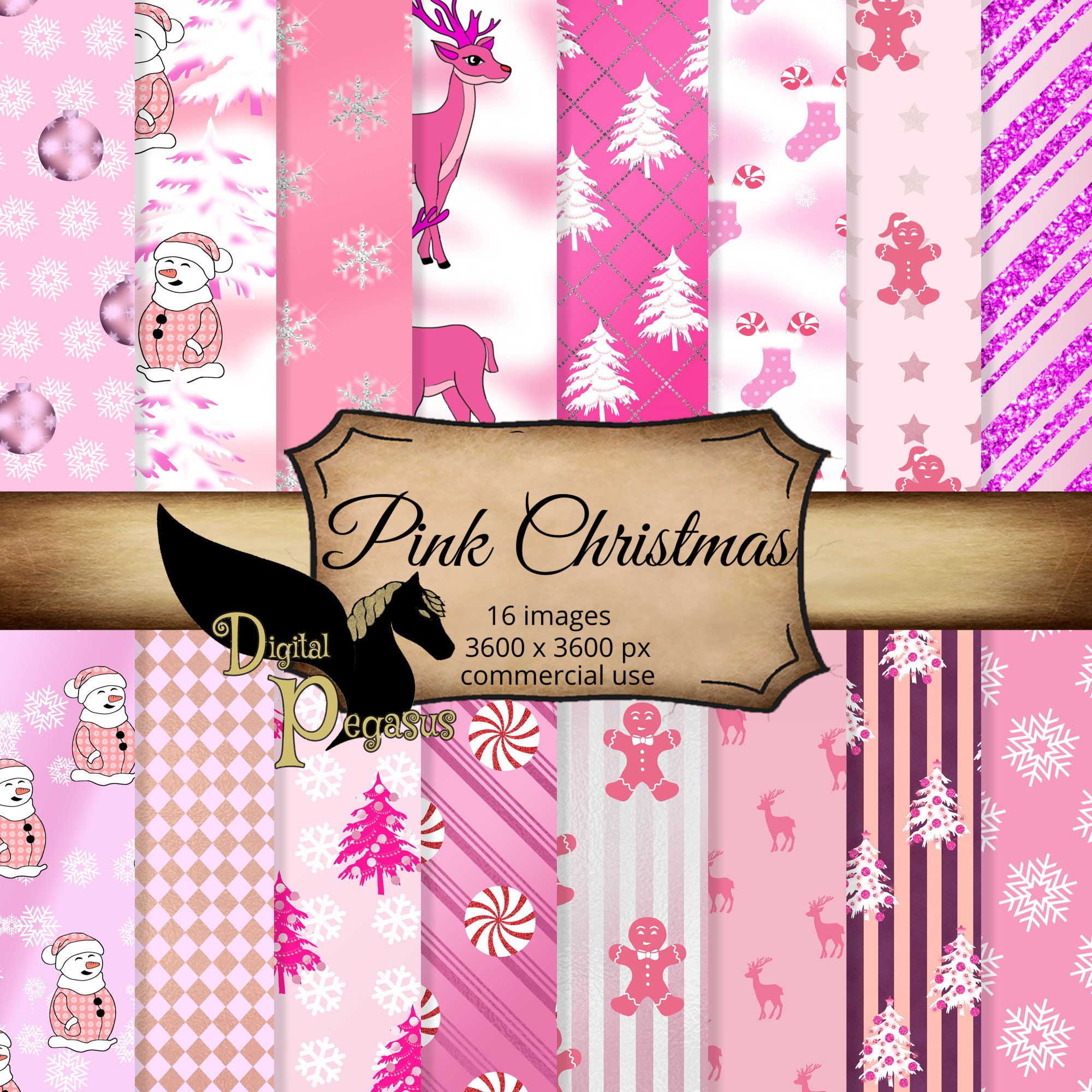 Christmas Digital Paper Pink Christmas Scrapbook Paper - Etsy