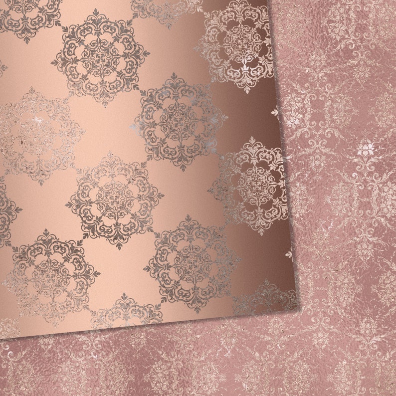 Rose Gold Damask Scrapbook Paper Damask Digital Paper Rose | Etsy