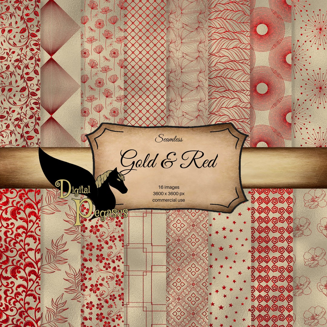 Gold and Red | Seamless Gold and Red Scrapbook Paper | Digital Paper ...