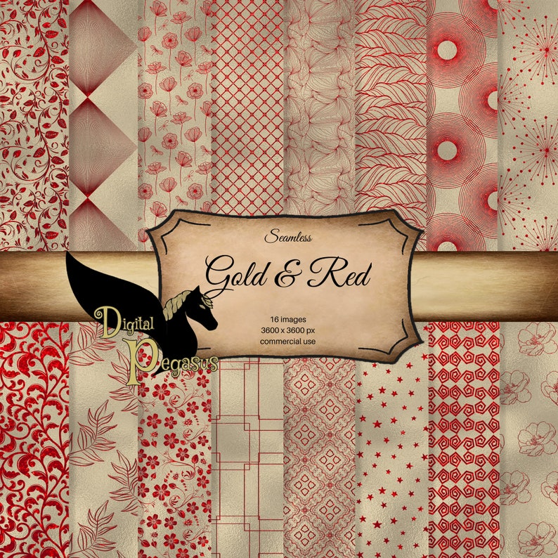 Gold and Red Seamless Gold and Red Scrapbook Paper Digital Paper ...