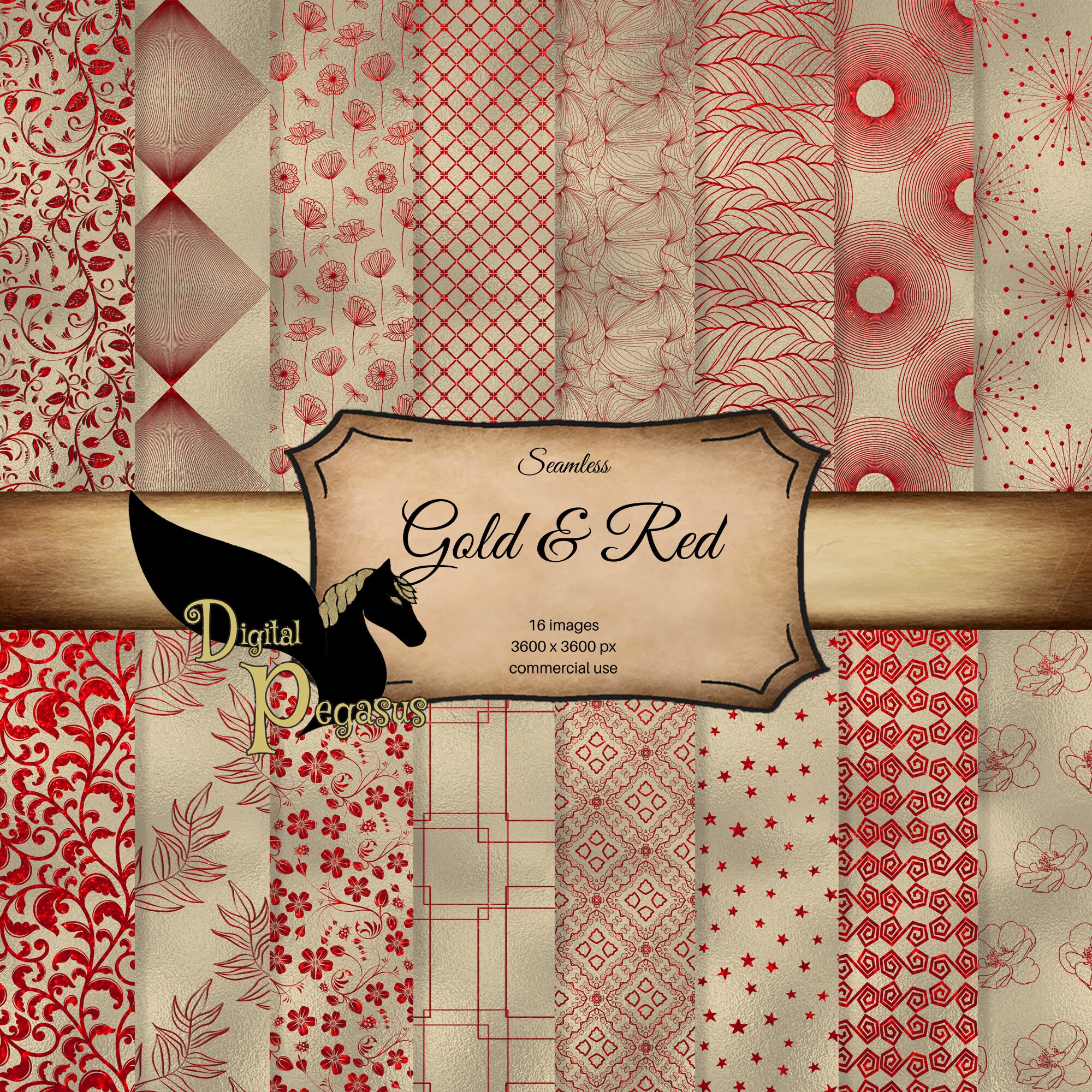 Gold and Red | Seamless Gold and Red Scrapbook Paper | Digital Paper ...