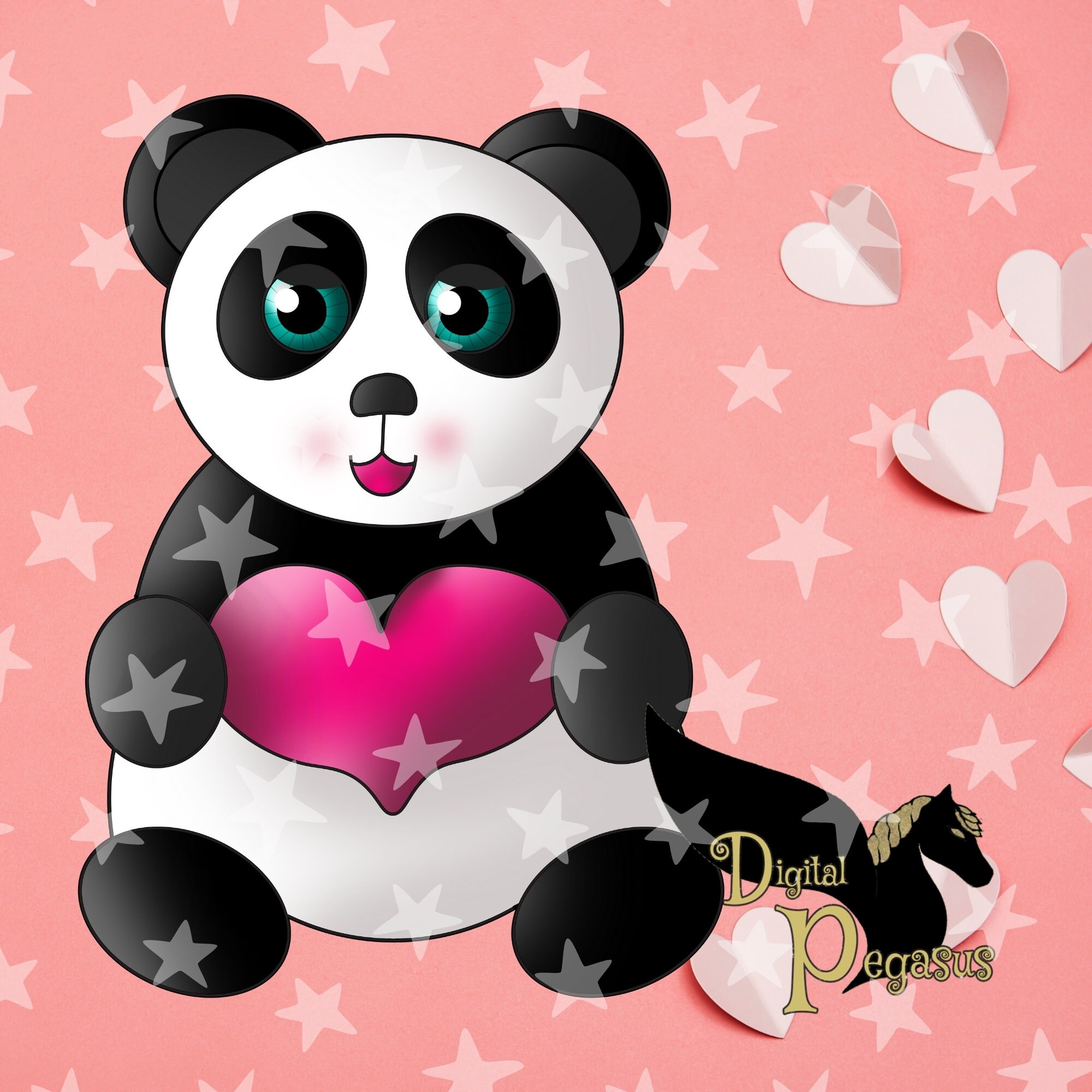 Valentines Clipart Cute Panda Bears Love Stickers - Etsy