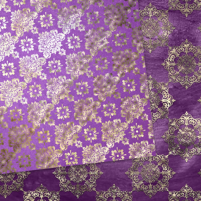 Purple and Gold Scrapbook Paper | Damask Digital Paper | Purple ...
