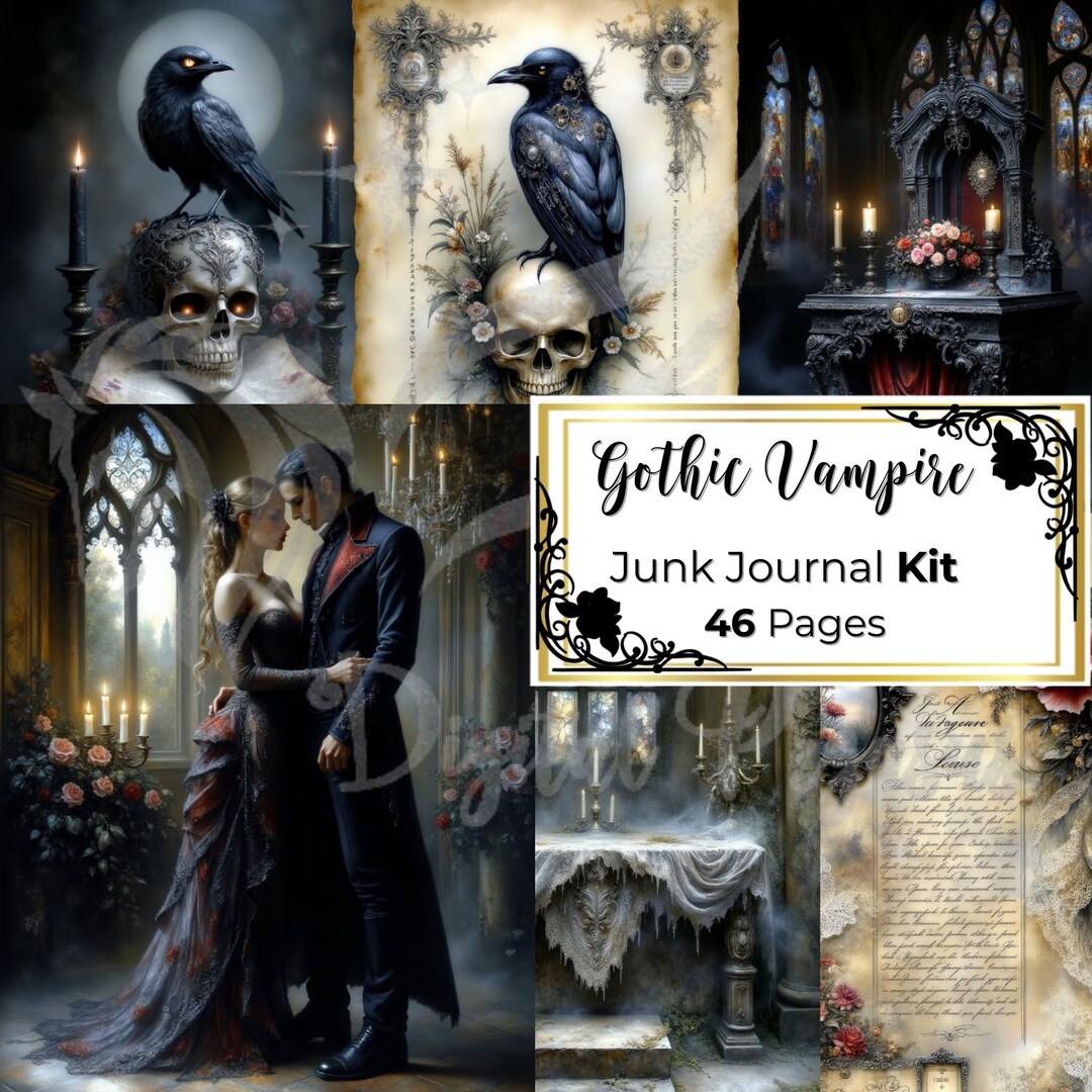 Gothic Vampire Junk Journal Kit | 46 Pages Printable Ephemera, Skull ...