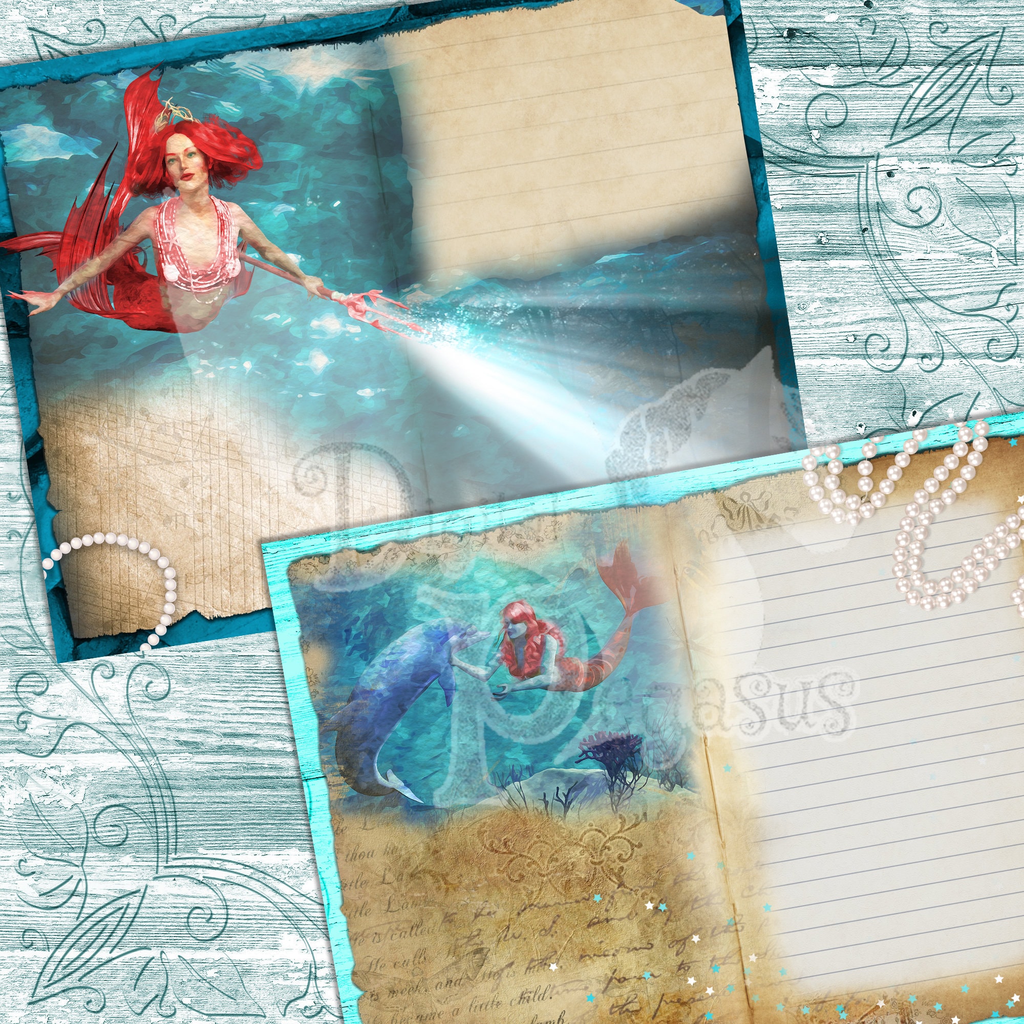 Mermaids and Pearls Journal Pages | Junk Journal Papers | Printable ...