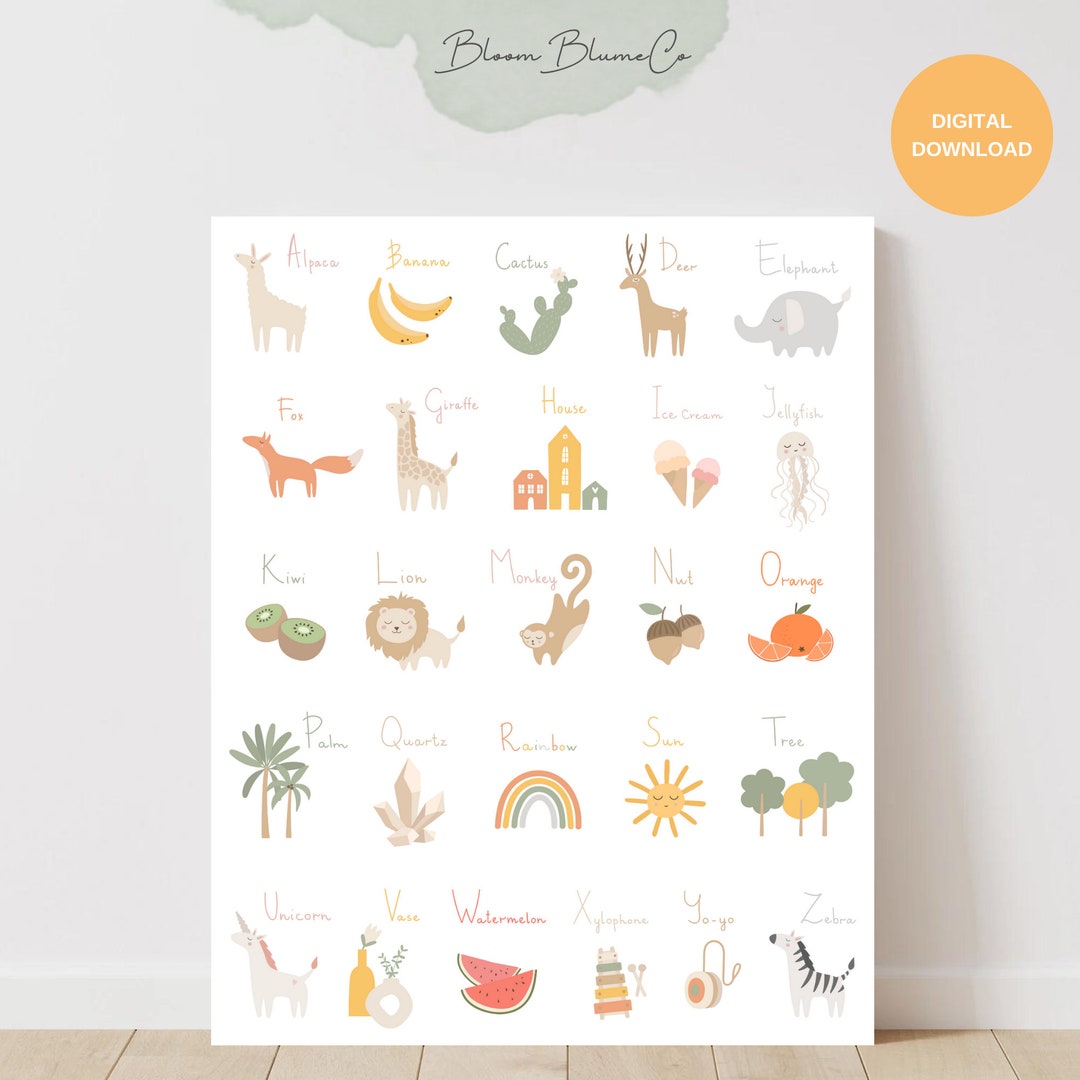 Rainbow Alphabet Poster, Printable Wall Art, ABC Poster, Boho Kids Room ...