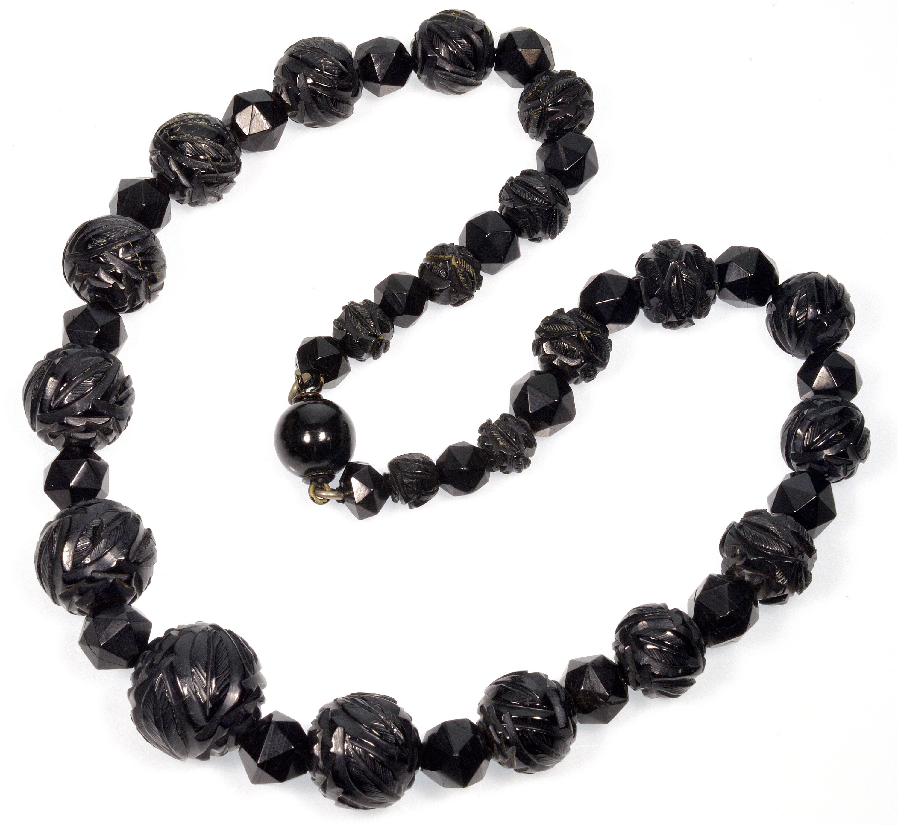 Antique Victorian Carved Whitby Jet Bead Necklace C.1860 - Etsy