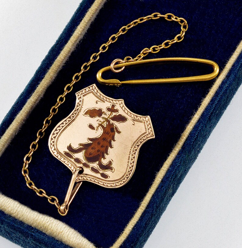 Antique Victorian 10K Gold Enamel Brooch Pin C.1890 Heraldic Coat of ...