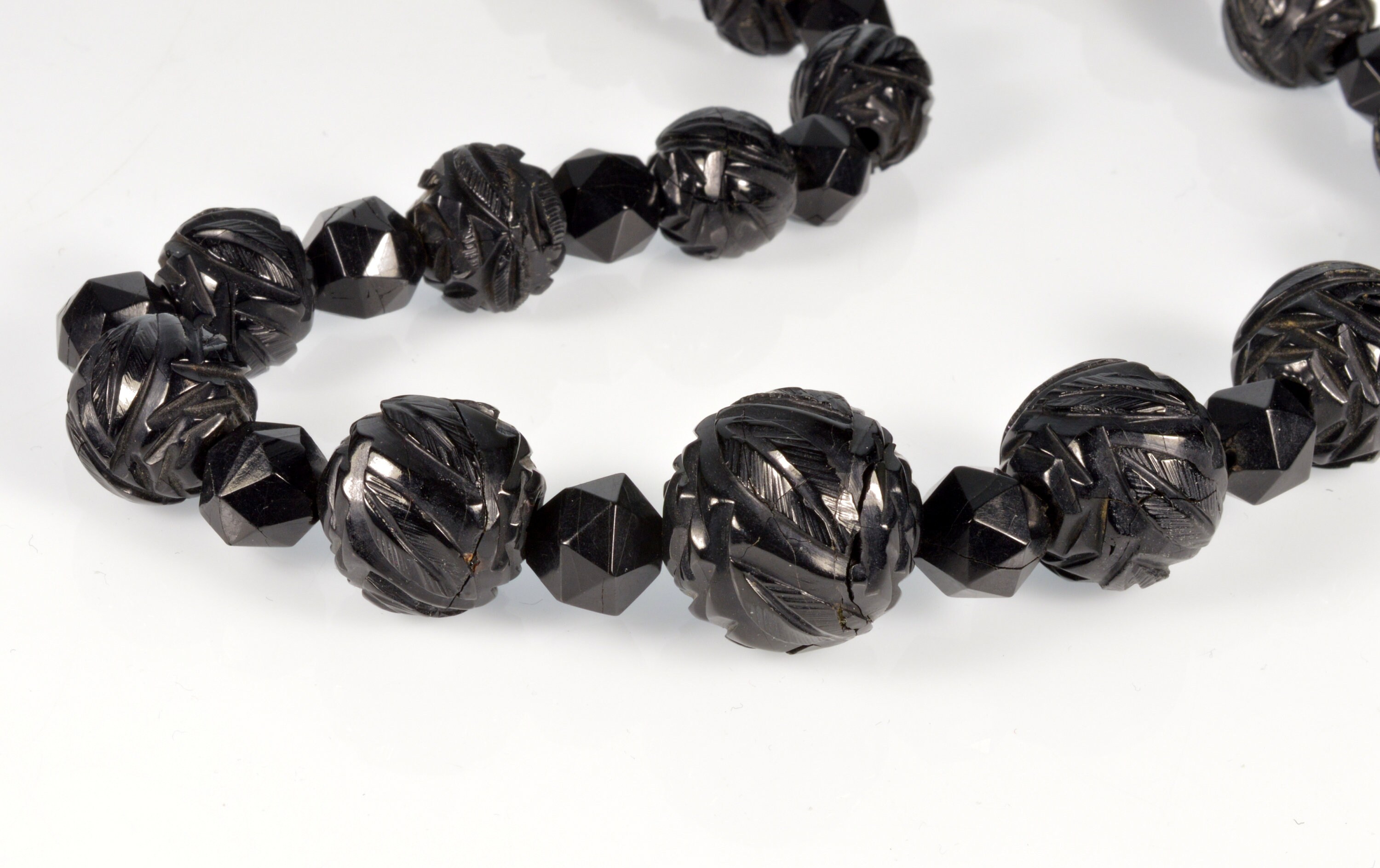 Antique Victorian Carved Whitby Jet Bead Necklace C.1860 - Etsy
