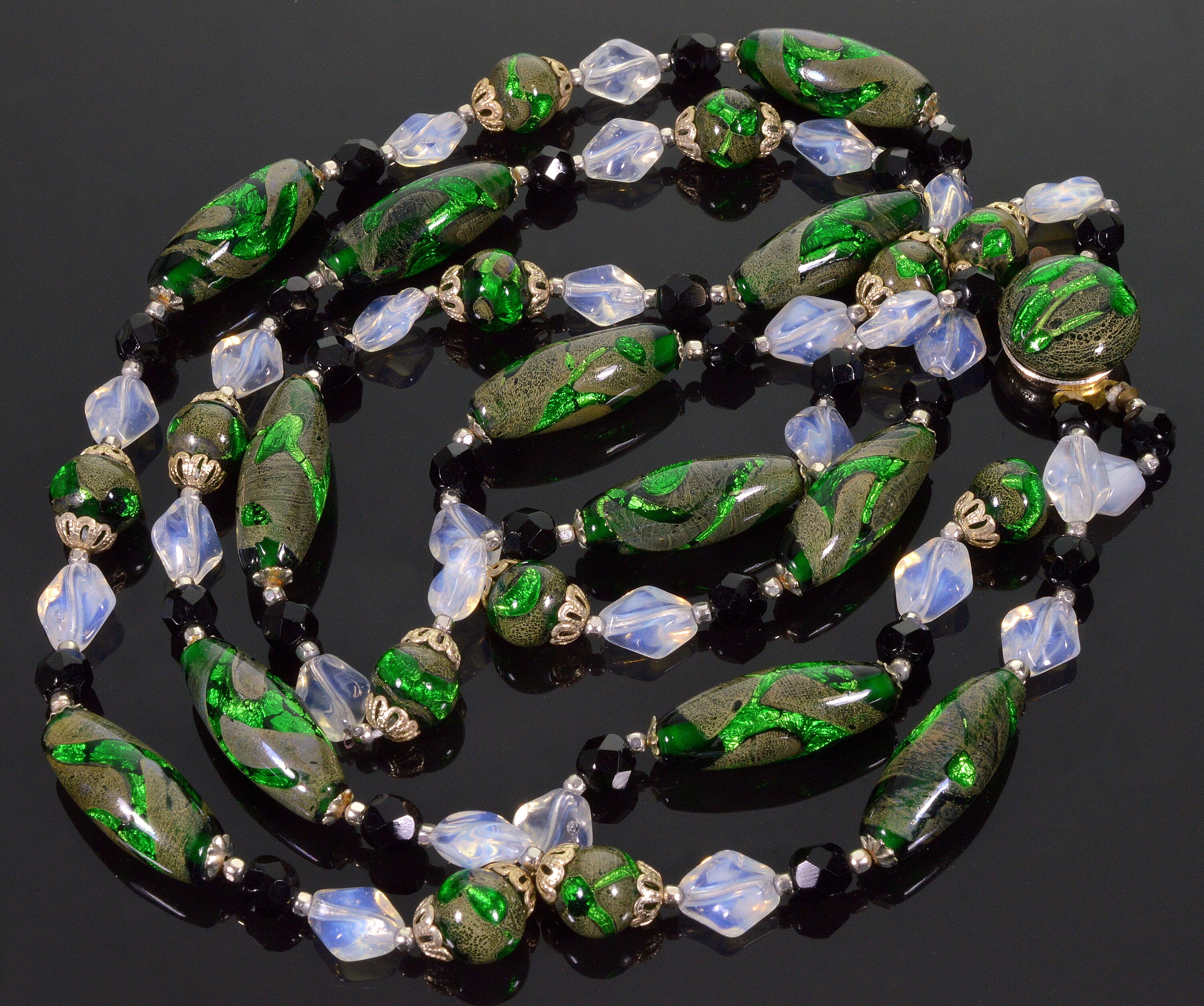 Vtg 50's Venetian Foil Lava Glass Bead Necklace Signed Japan - Etsy
