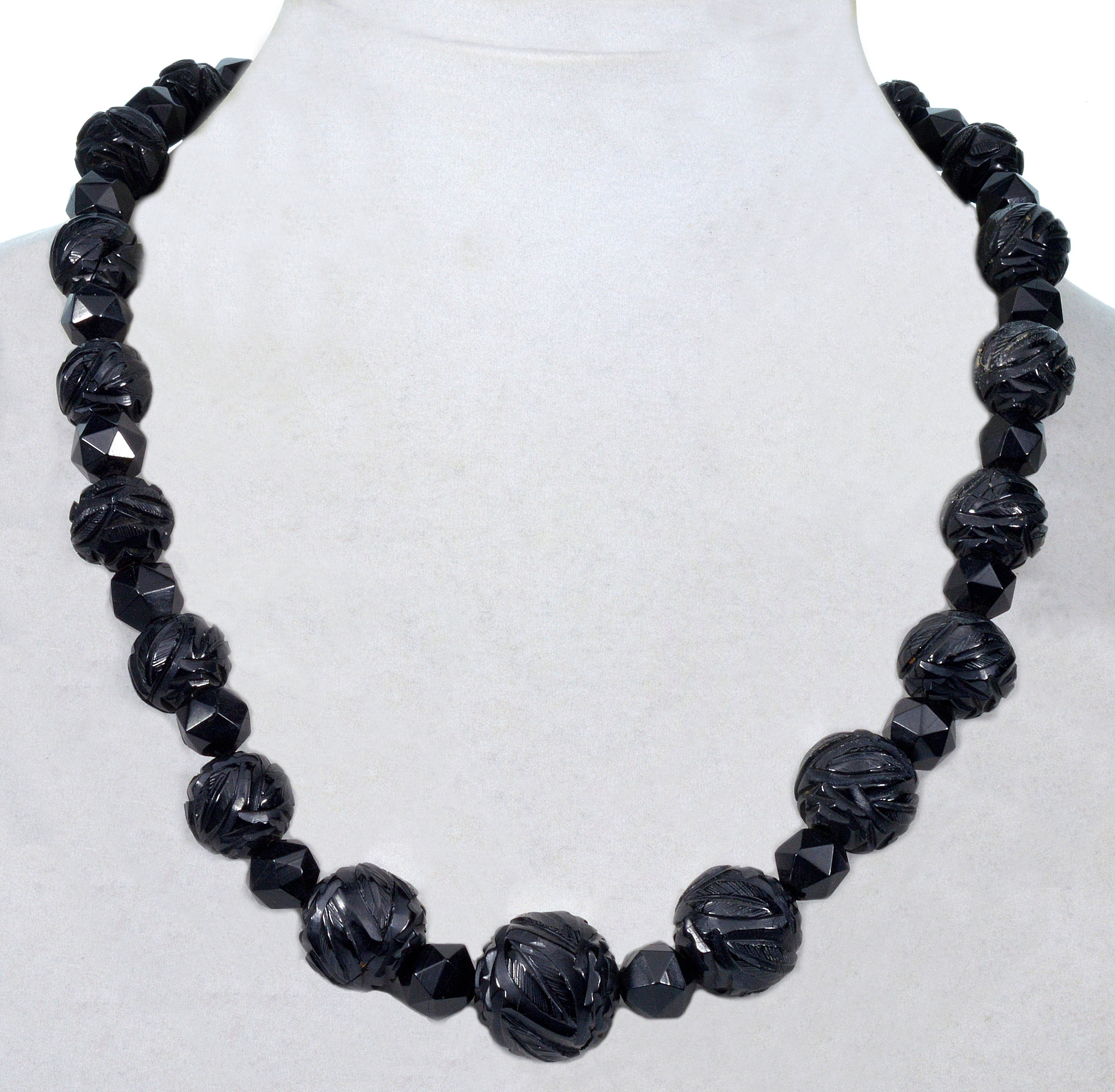 Antique Victorian Carved Whitby Jet Bead Necklace C.1860 - Etsy