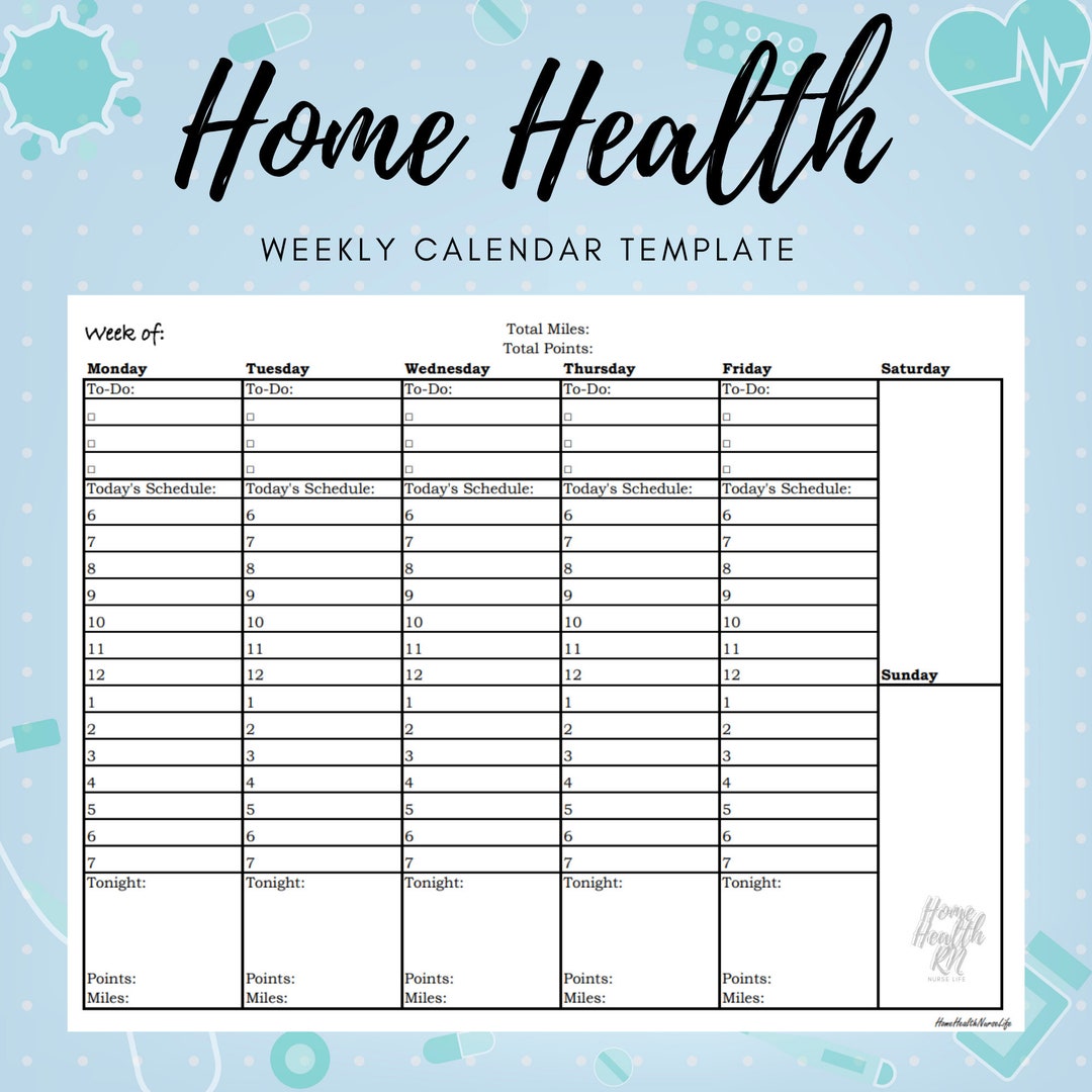 Home Health Nurse | Weekly Calendar | OASIS | Nurse Brain | SOC - Etsy