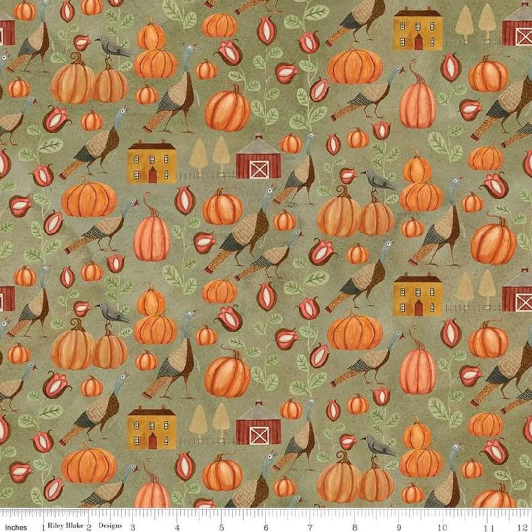 Bittersweet Farm Turkey Hollow Olive by Teresa Kogut for Riley Blake ...